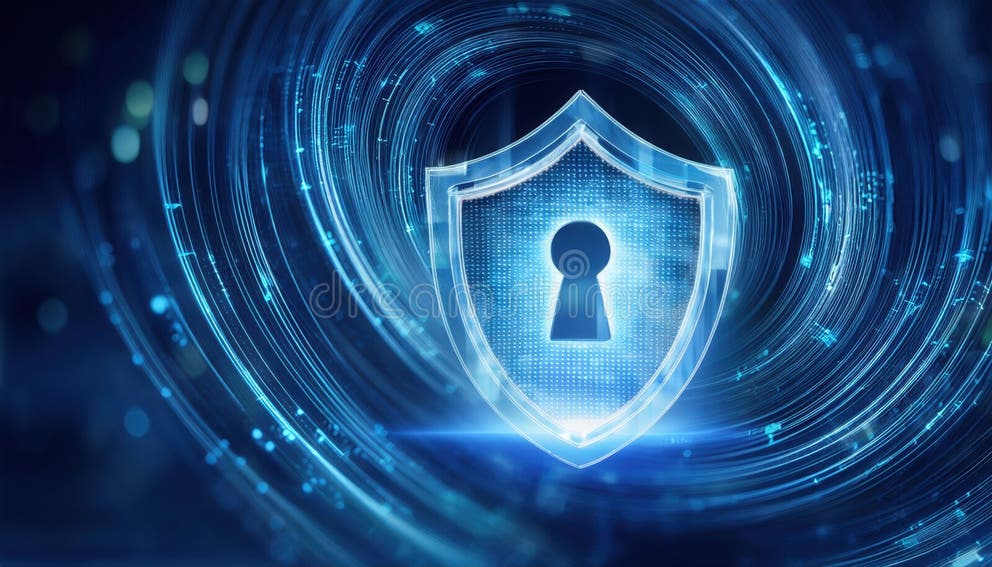 A Glowing Security Shield Featuring a Key Surrounded by Streams of ...