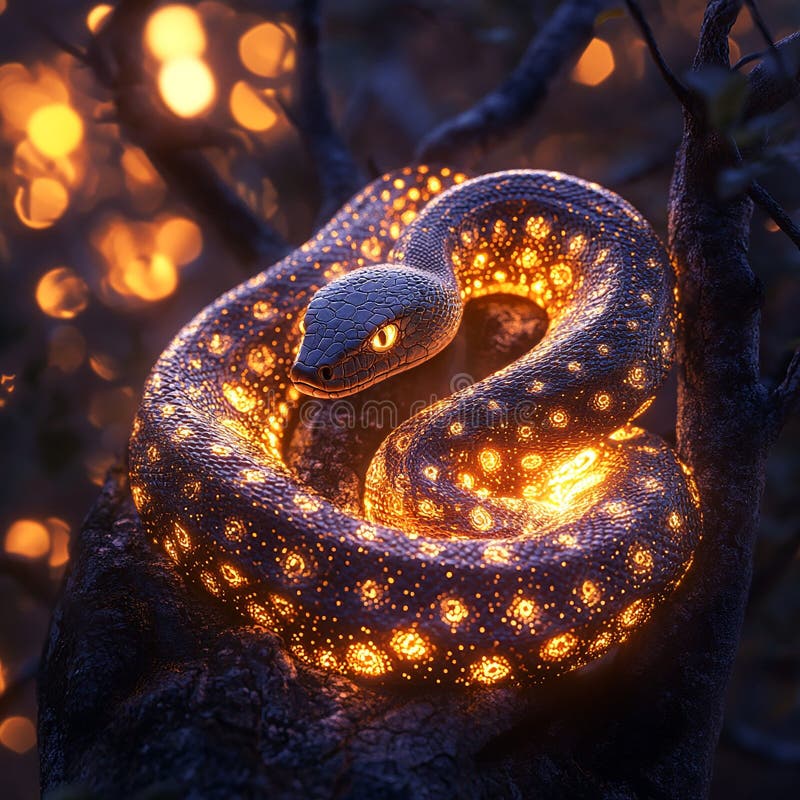 Glowing Serpent in Enchanted Forest Setting Stock Illustration ...