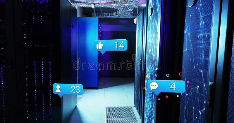 Glowing Server Rack Corridor Lighting Data Center, with LED Lights and ...