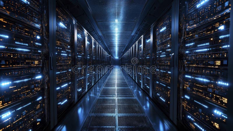 Glowing Server Racks in a Modern Data Center Stock Illustration ...