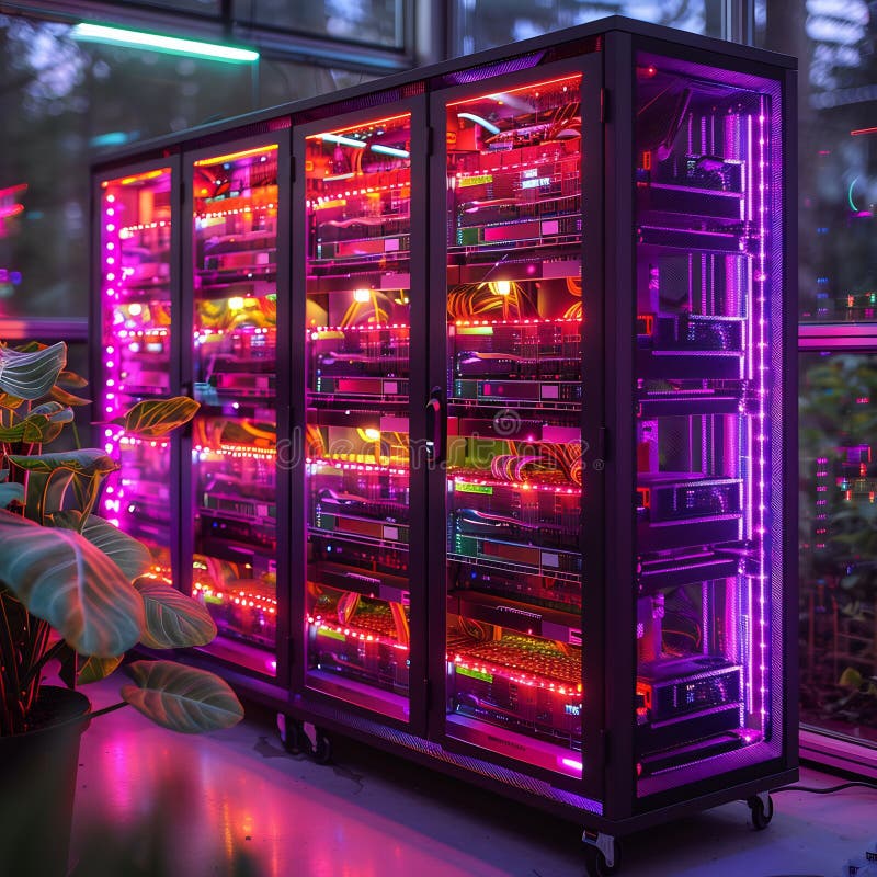 Glowing Server Racks: Solar Powered Crypto Mining Setup Stock ...