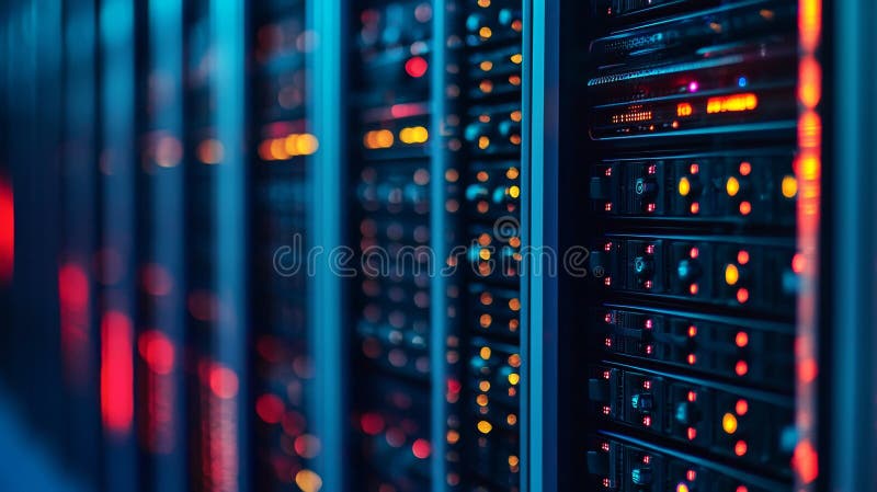 Glowing Server Racks with Vibrant Lights in Data Center Stock Photo ...