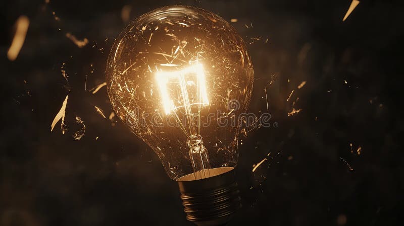 Glowing Shattered Lightbulb, Sparks Flying Stock Illustration ...