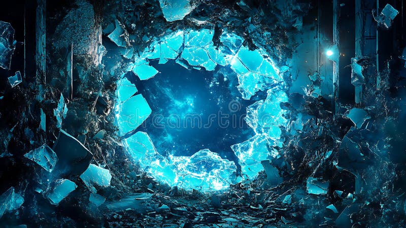 The Glowing Shattered Opening Reveals a Bright Blue Cosmic Space Stock ...