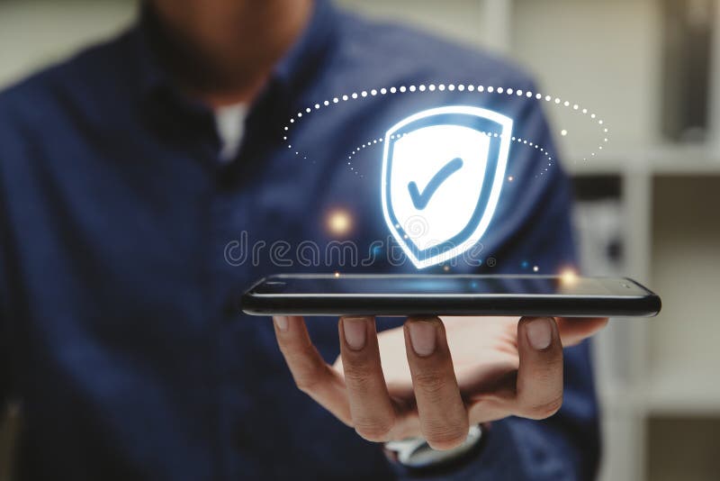 Glowing Shield with a Check Mark on Smart Phone Stock Photo - Image of ...