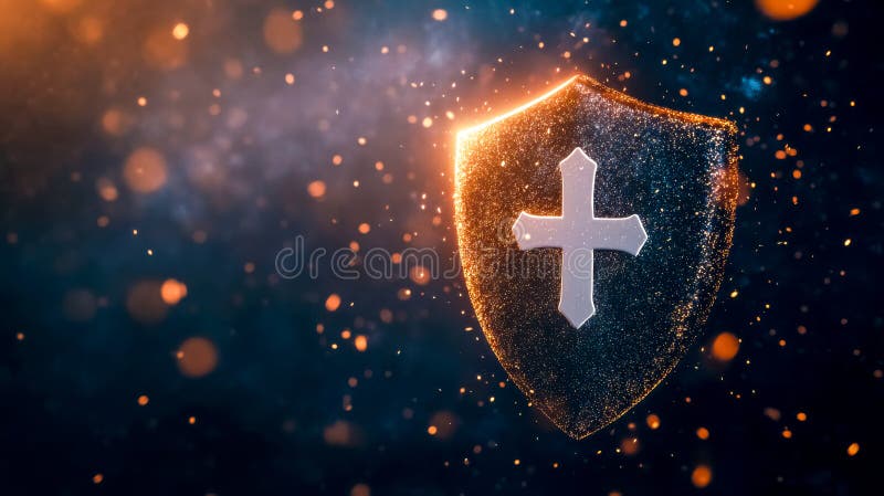 Glowing Shield with Cross Symbol is Protecting from Danger Stock Photo ...