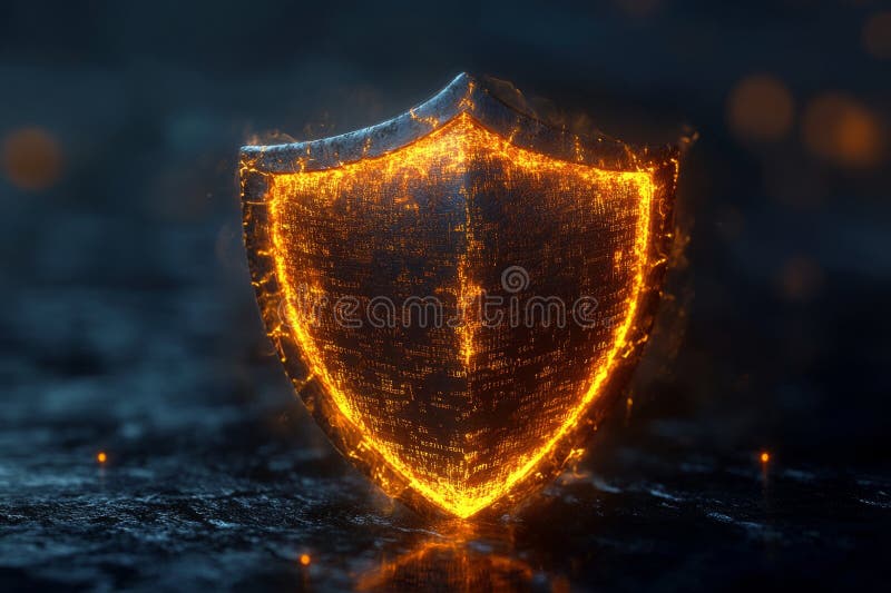 Glowing Shield with Data Code Protecting from Danger, Providing ...
