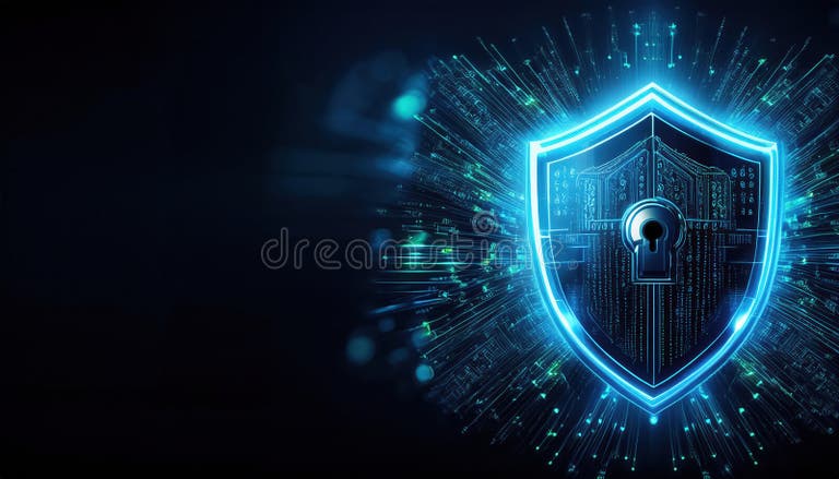 Glowing Shield with Digital Locks and AI Powered Codes in Dark Cyber ...