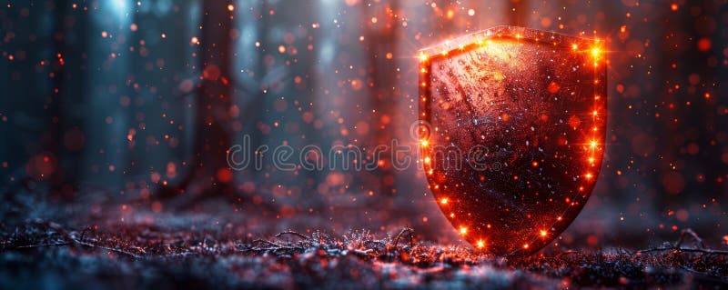 Glowing Shield in Forest Symbol of Security and Risk Mitigation in a ...