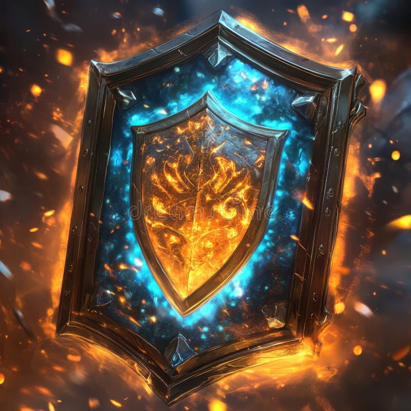 A Glowing Shield with a Glowing Fire Inside Stock Illustration ...