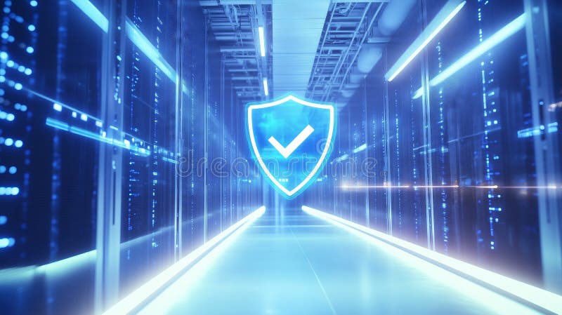 Server Room Security System Showing Check Mark Inside Shield Icon ...