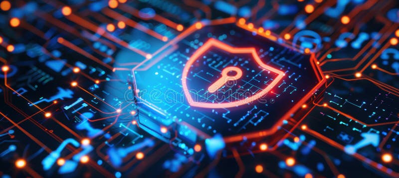 Glowing Shield Icon on Digital Network with Encrypted Firewall Patterns ...