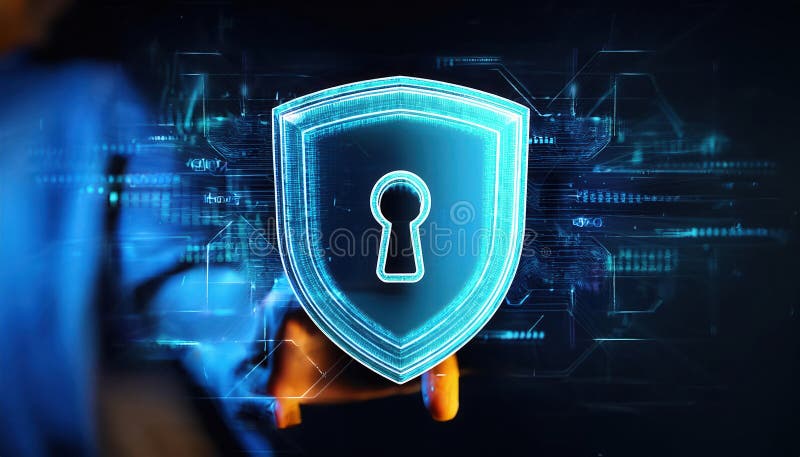 Glowing Shield with Keyhole Symbolizing Digital Security in Cyber ...