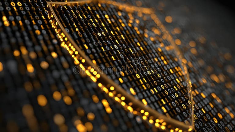 Glowing Shield Made of Binary Code Over Login Field with Clear Space on Left Side Amidst a ...