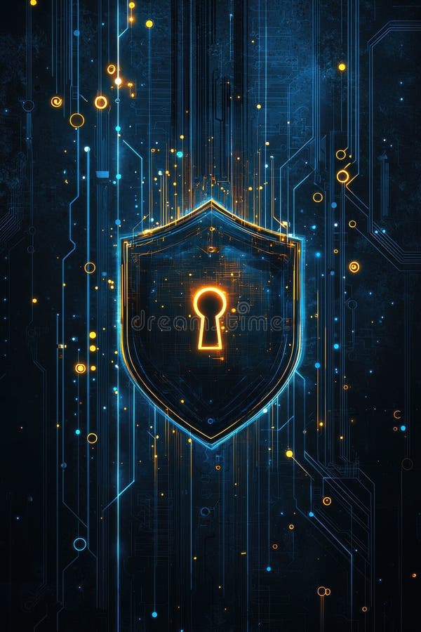 Digital Security Illustration with a Shield and Circuit Board Details ...
