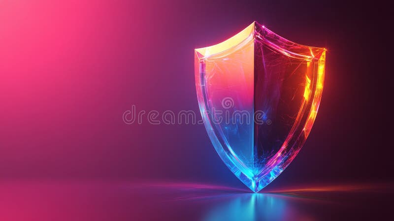 Glowing Shield Protecting Against Attacks on Gradient Background Stock ...