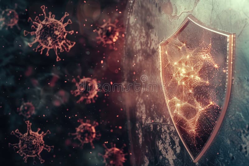 Glowing Shield Protecting Against Virus Particles Stock Photo - Image ...
