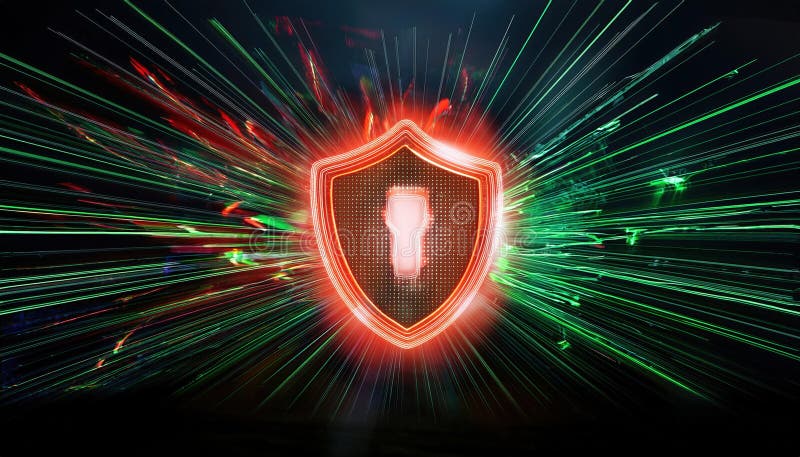 Glowing Shield Representing Breached Digital Firewall with Vibrant ...