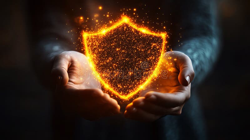 Glowing Shield Symbol in Hands, Representing Protection and Security in ...