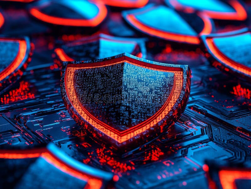 The Glowing Shields Represent a Strong Firewall that Blocks Illegal ...