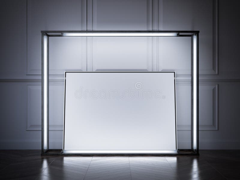 Glowing Showcase with Blank Frame. 3d Rendering Stock Image - Image of ...