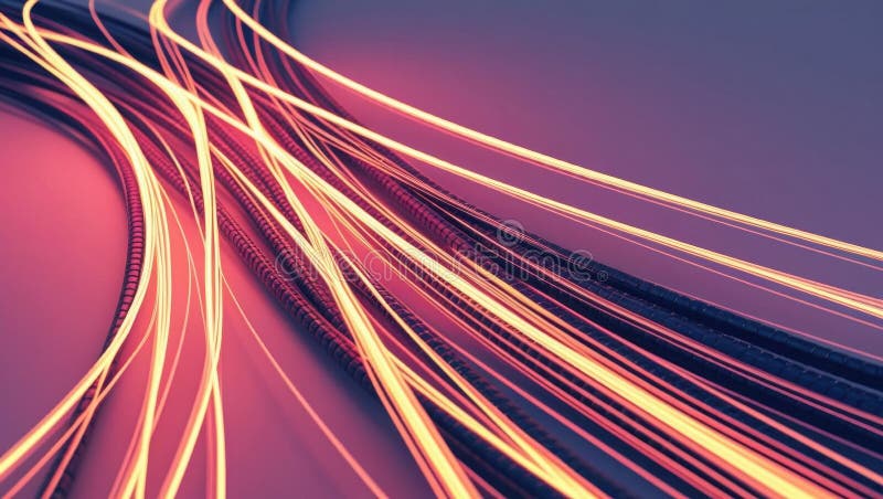 Glowing Signal Trails Create Vibrant Optical Fiber Network, Showcasing ...