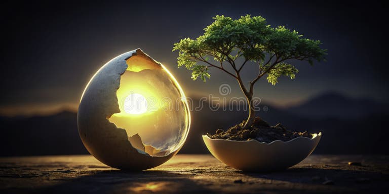 Glowing Silhouette Egg Tree a Powerful Visual of New Beginnings Growth ...