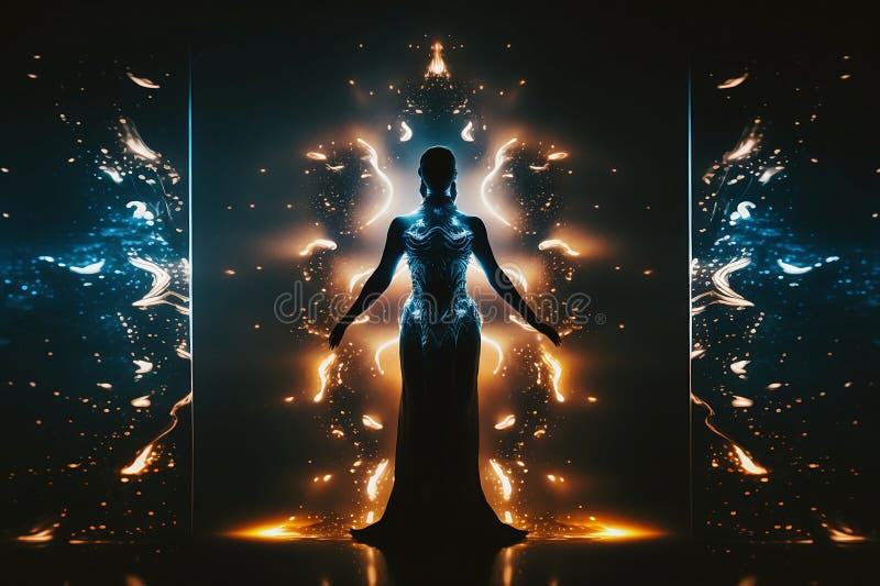 Glowing Silhouette of Human on Dark Background Stock Illustration ...