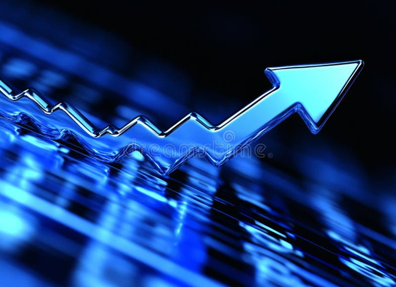 Financial Growth Concept Blue Graph Upward Arrow Dark Backdrop Stock ...