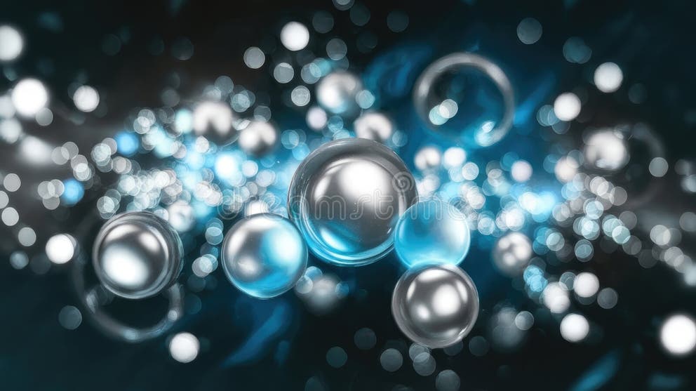 Glowing Silver Bubbles Float Amidst a Blue and White Sparkling Backdrop ...