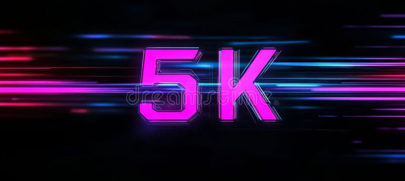 Glowing Single Big Three Dimensional Number 5K in Futuristic 80S Style ...