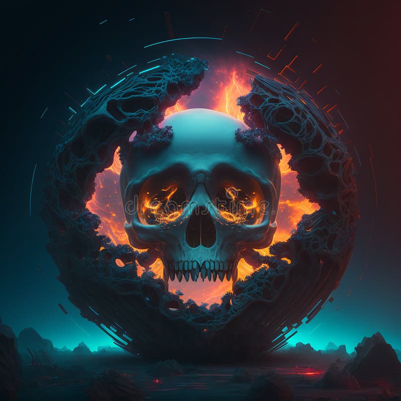 Glowing Skull Floating in Futuristic Scene. Ai Generated. Stock ...