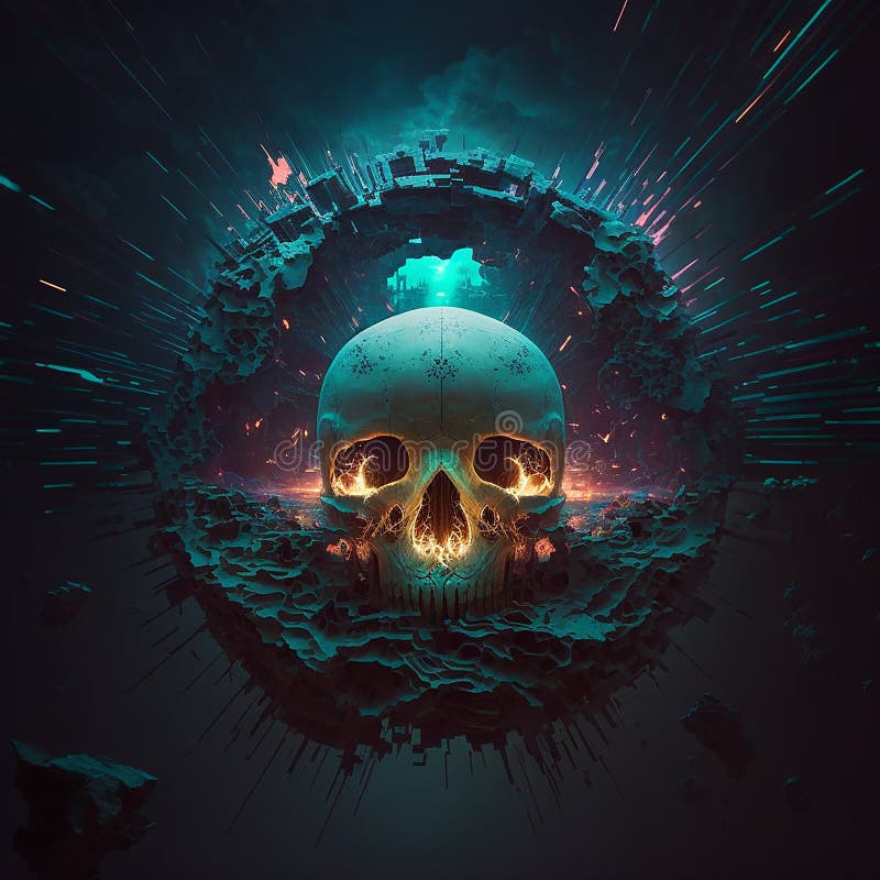 Glowing Skull Floating in Futuristic Scene. Ai Generated. Stock ...
