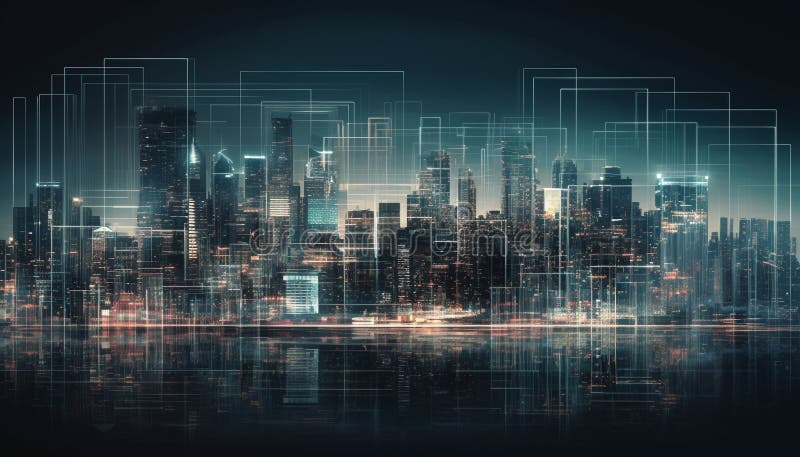 Glowing Skyscrapers Shape the Modern Cityscape Backdrop Generated by AI ...