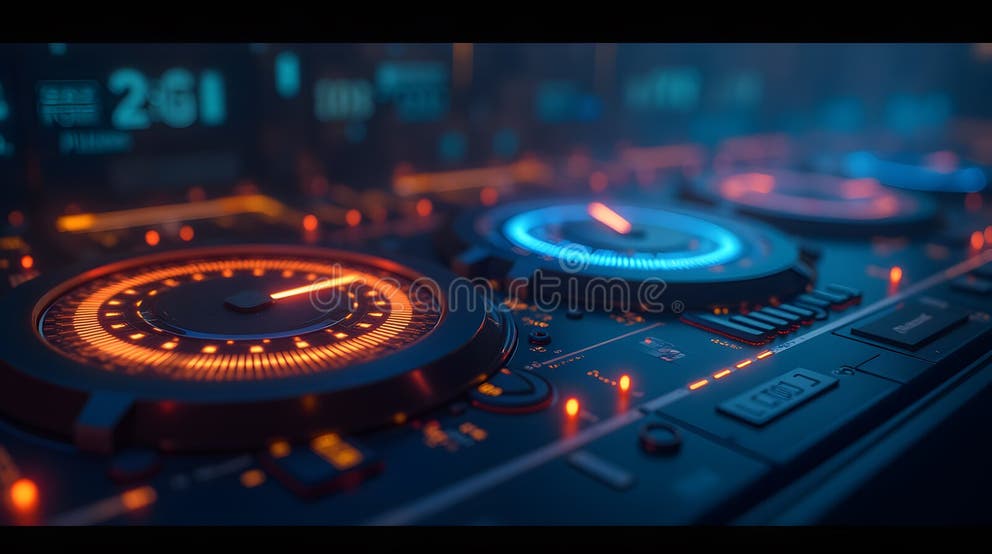 Glowing Smart Meter Displaying Energy Data Streams Connected To Central ...