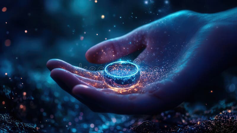 Glowing Smart Ring Resting on Open Palm, Illuminating Technological ...
