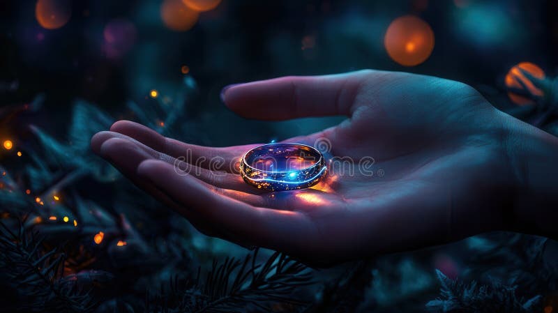 Glowing Smart Ring Resting on Open Palm, Illuminating Technological ...