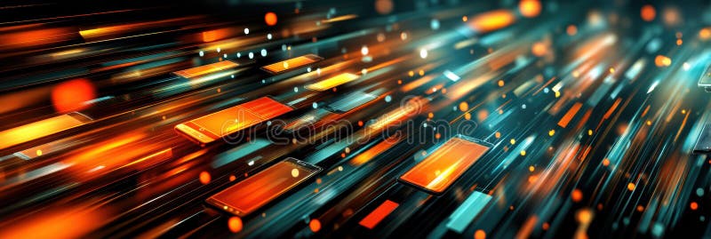 Glowing Smartphones Flying through Digital Space Creating an Abstract ...