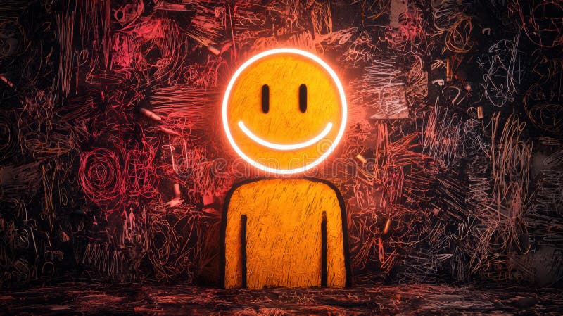 A Glowing Smiley Face Stands Out on a Dark, Abstract, Graffiti-filled ...