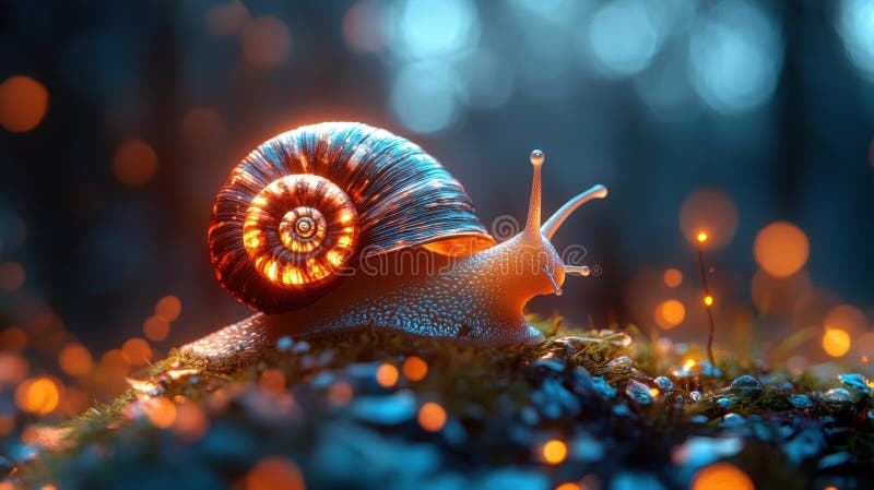 Glowing Snail in a Magical Forest at Night Stock Illustration ...