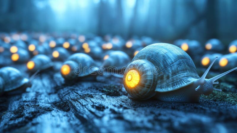 Glowing Snails Illuminate a Mystical Forest Path at Dusk, AI Stock ...