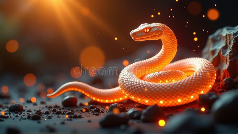 Glowing Snake in Volcanic Landscape Stock Illustration - Illustration ...