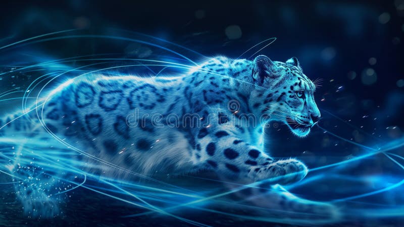 Glowing Snow Leopard in Motion Stock Image - Image of dynamic, digital ...