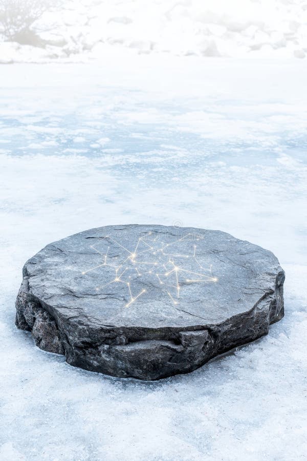 Glowing Snowflake Pattern on Frozen Lake Stock Illustration ...