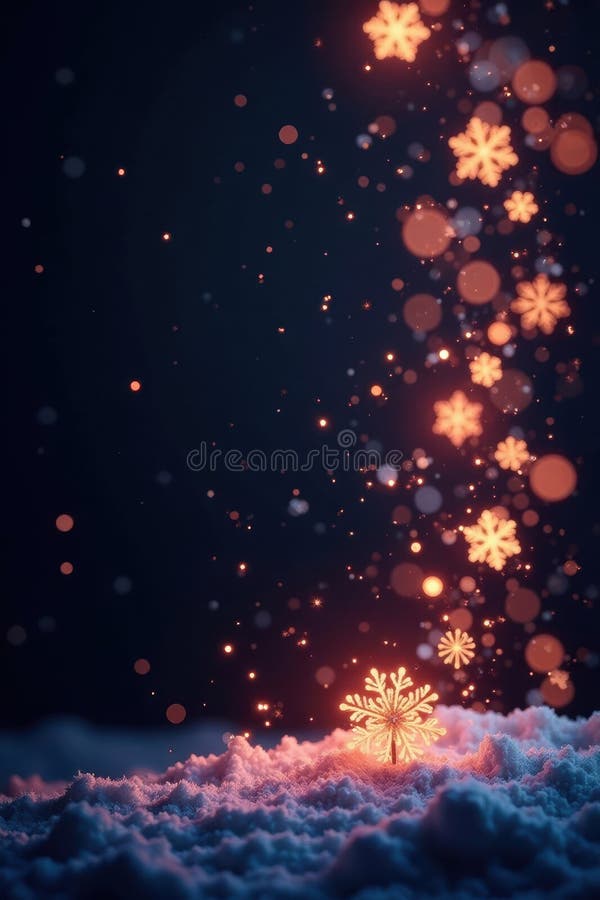 Glowing Snowflakes Cascade on Black Background, Light, Art Stock ...