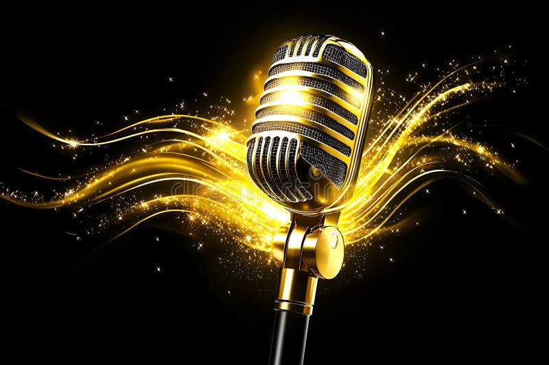 Glowing Sound Waves Emanate from a Dynamic Microphone, Embodying the ...