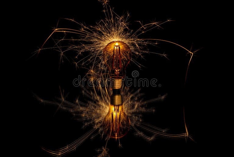 Glowing Sparkler Behind a Retro Light Bulb Stock Photo - Image of color ...