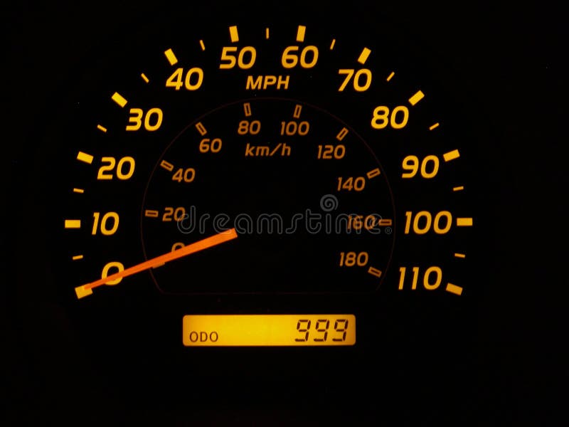 Glowing Speedometer with Orange and Yellow Numbers Stock Image - Image ...