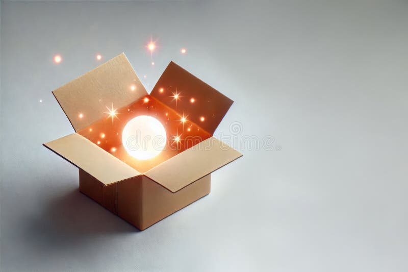 A Glowing Sphere in a Cardboard Box. Space for Text. Stock Photo ...