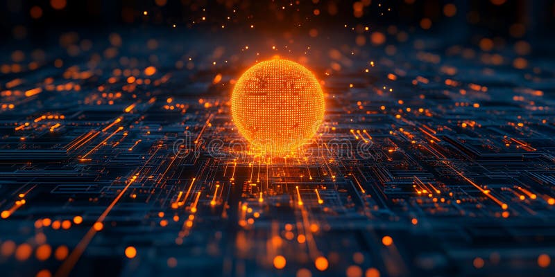 Glowing Sphere on Circuit Board Stock Illustration - Illustration of ...